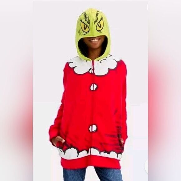 Dr. Seuss | Shirts & Tops | The Grinch Costume Hoodie Jacket Cosplay ...
